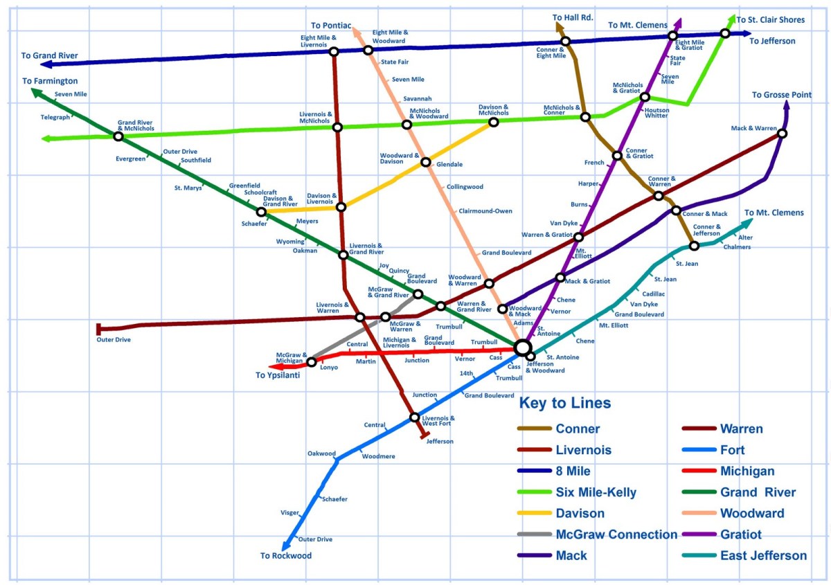 Detroit Rapid Transit Map 1958 | DETROITography