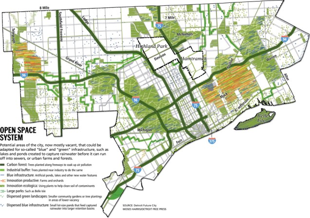 Detroit Blue Green Open Space Map | DETROITography