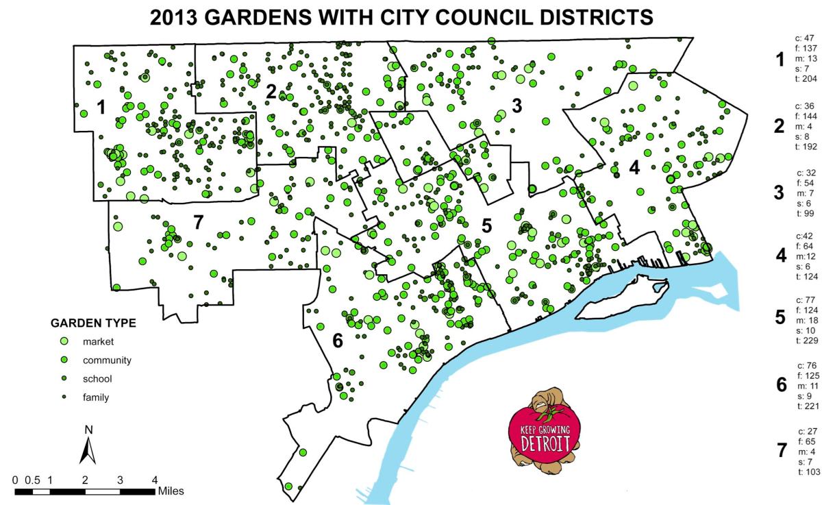 Map: 2013 Gardens with Detroit City Council Districts | DETROITography