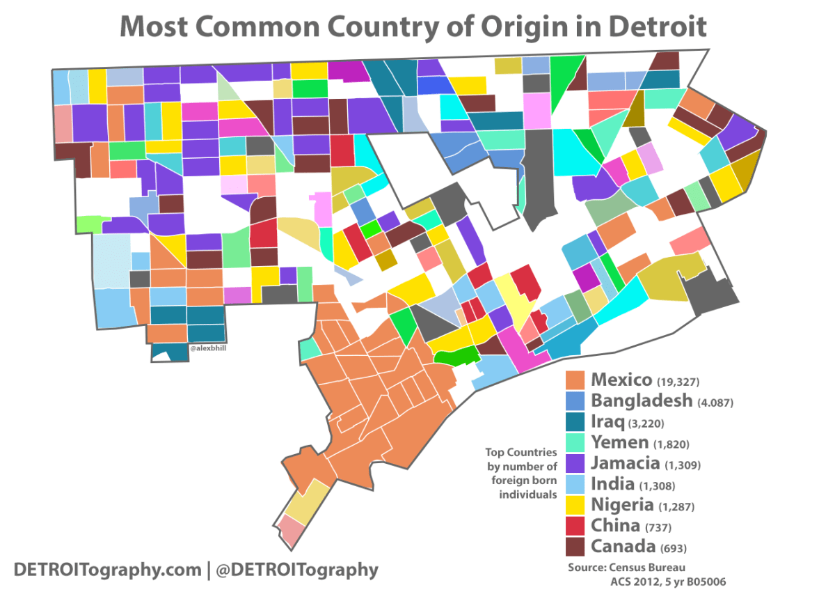 Map: Most Common Country of Origin in Detroit | DETROITography