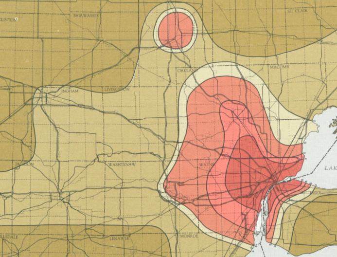 Map: Detroit Percent of Land in Farms 1900 – 1959 | DETROITography