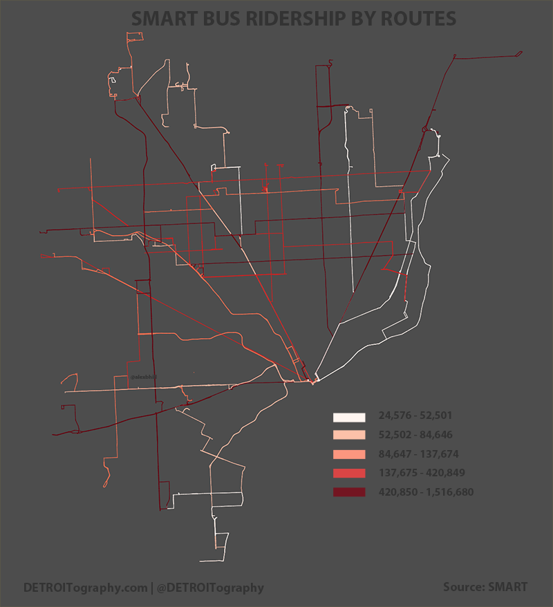 Detroit Bus Ridership Map 2013 | DETROITography