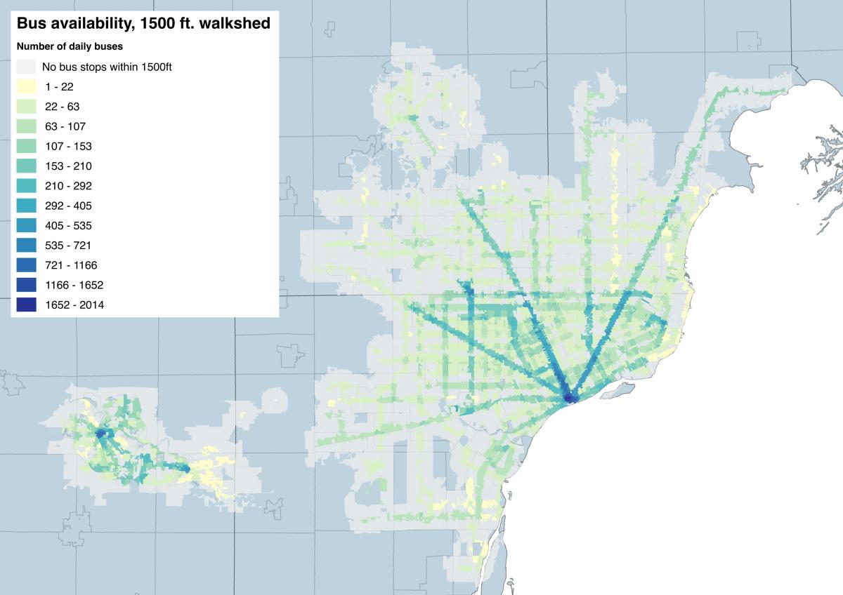 Map: Detroit Bus Availability and Walkability | DETROITography