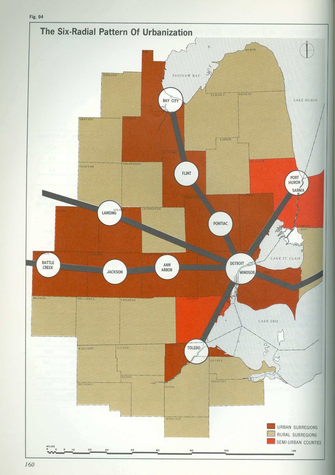 Map: Six-Radial Pattern of Urbanization from Detroit | DETROITography
