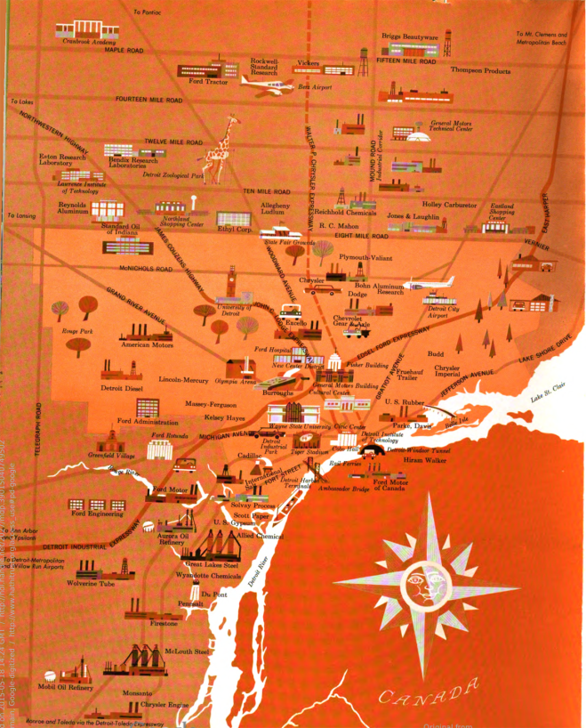 Detroit Region Illustrated Map 1961 | DETROITography