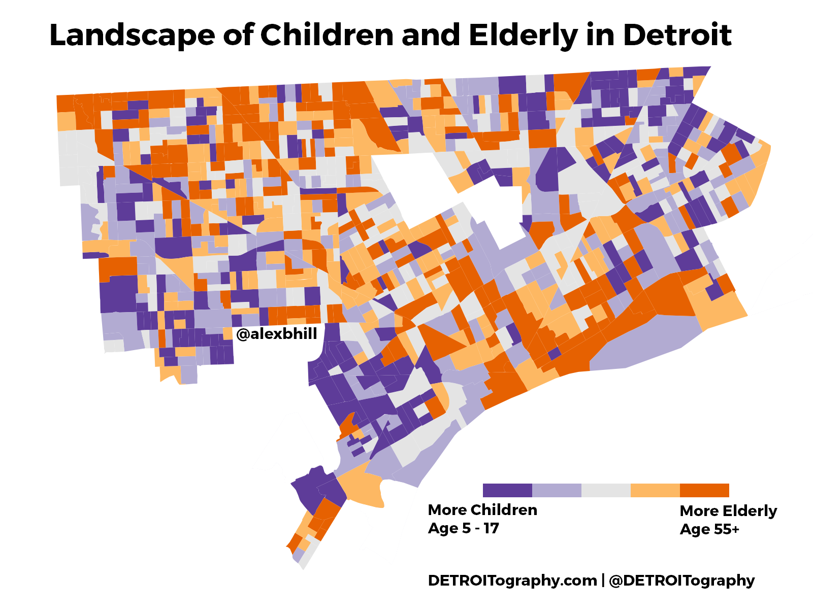 Map: Landscape of Children vs. Elderly in Detroit | DETROITography