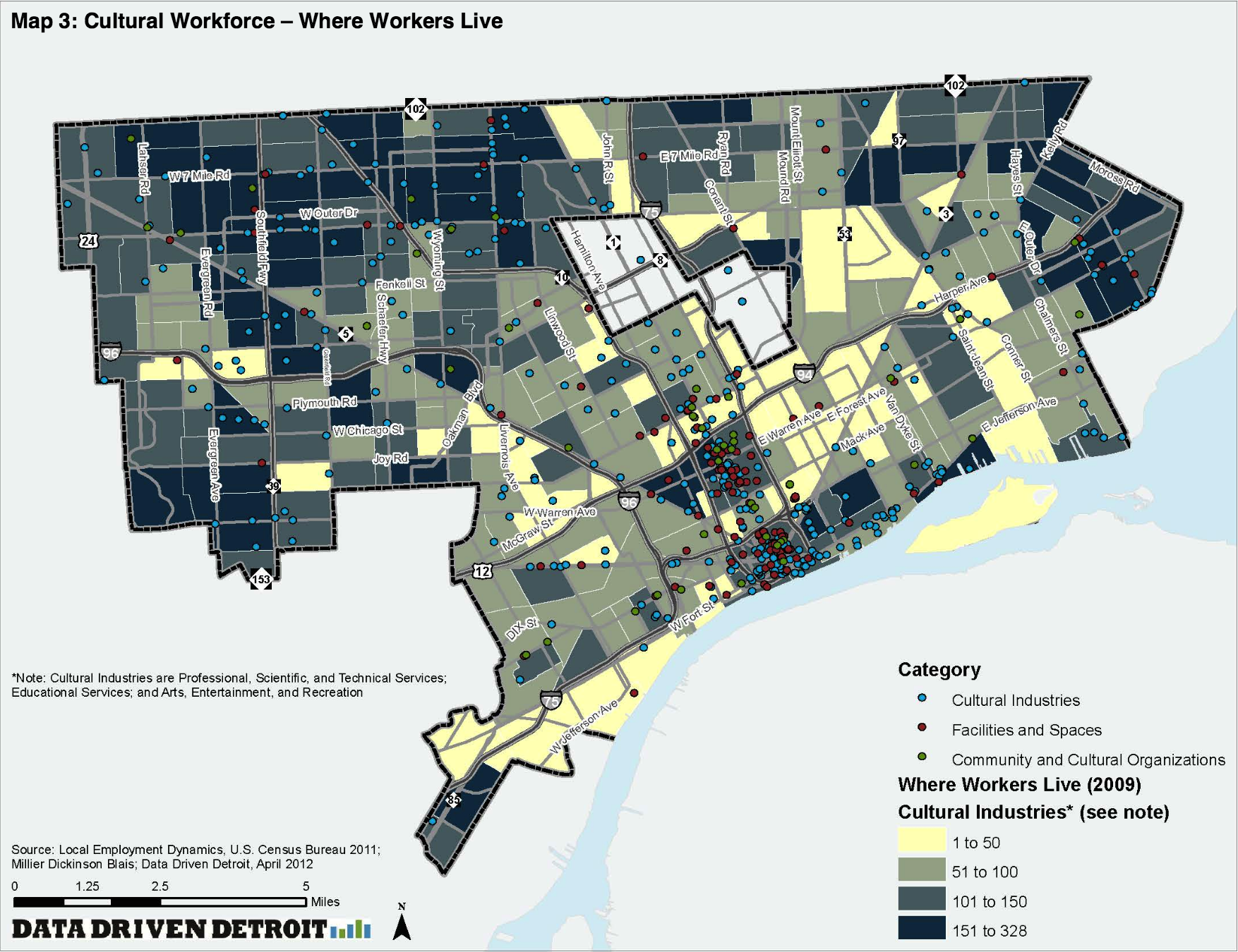 Map: Detroit Cultural Workforce 2011 | DETROITography
