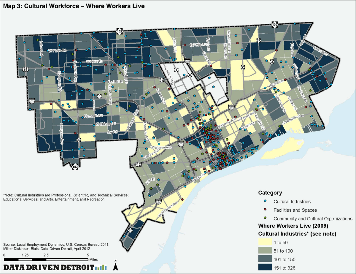 Map: Detroit Cultural Workforce 2011 | DETROITography