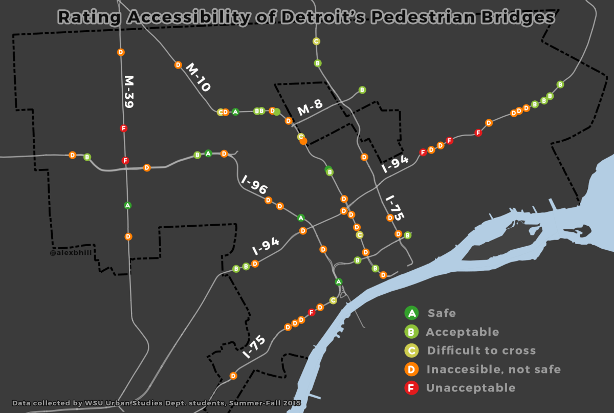 Map: Rating Accessibility of Detroit’s Pedestrian Bridges | DETROITography
