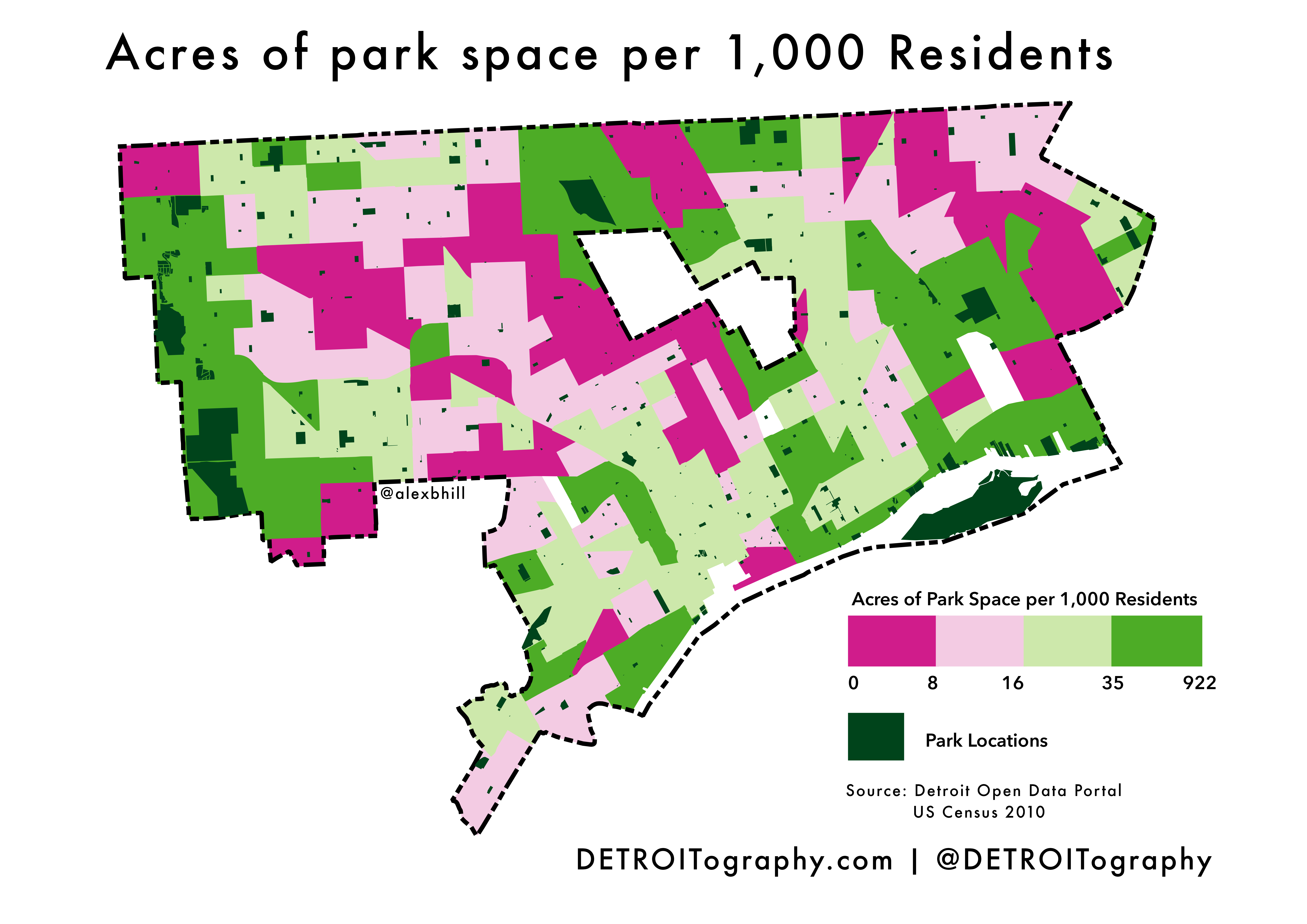 Map: Park Acres Per Resident in Detroit | DETROITography