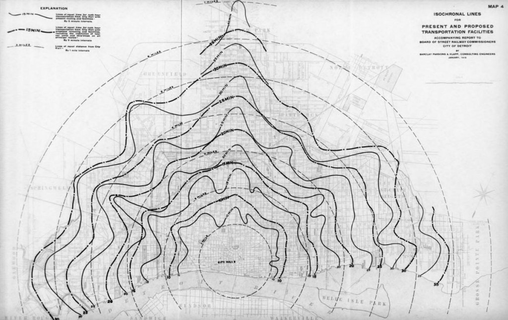 Map: Detroit Travel Time Map 1915 | DETROITography