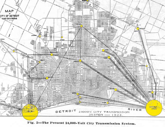Map: Detroit Electrical Transmission System 1924 | DETROITography