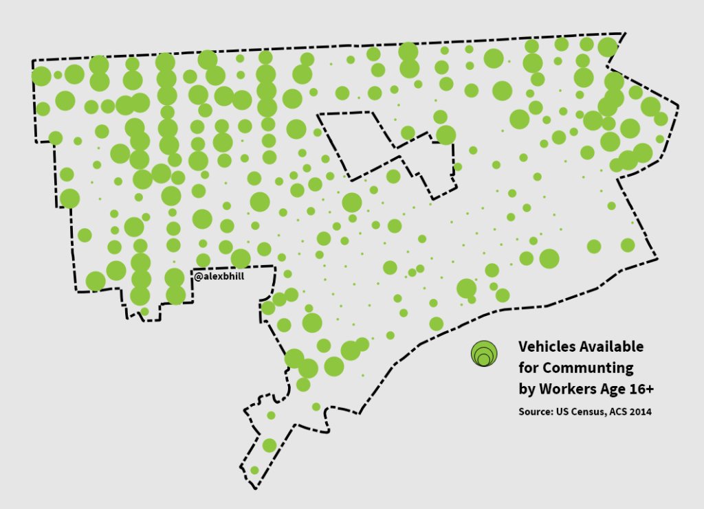 Map: Vehicles for Commuting in Detroit 2014 | DETROITography