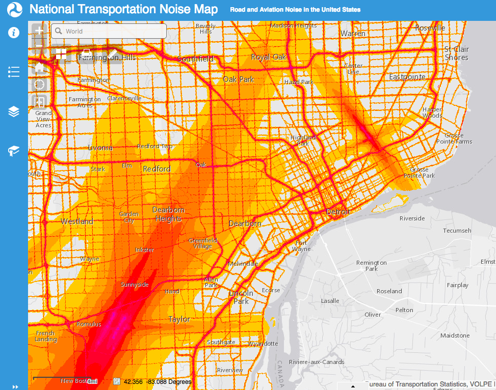 Map: Road and Aviation Noise Exposure in Detroit | DETROITography