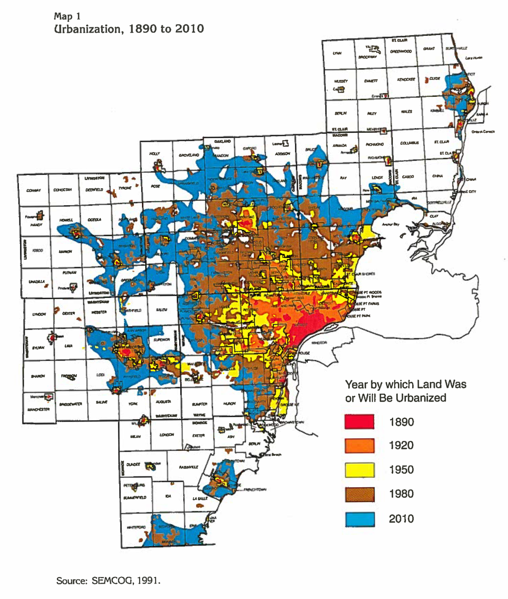 Map: Detroit Region Urbanization 1890 to 2010 | DETROITography