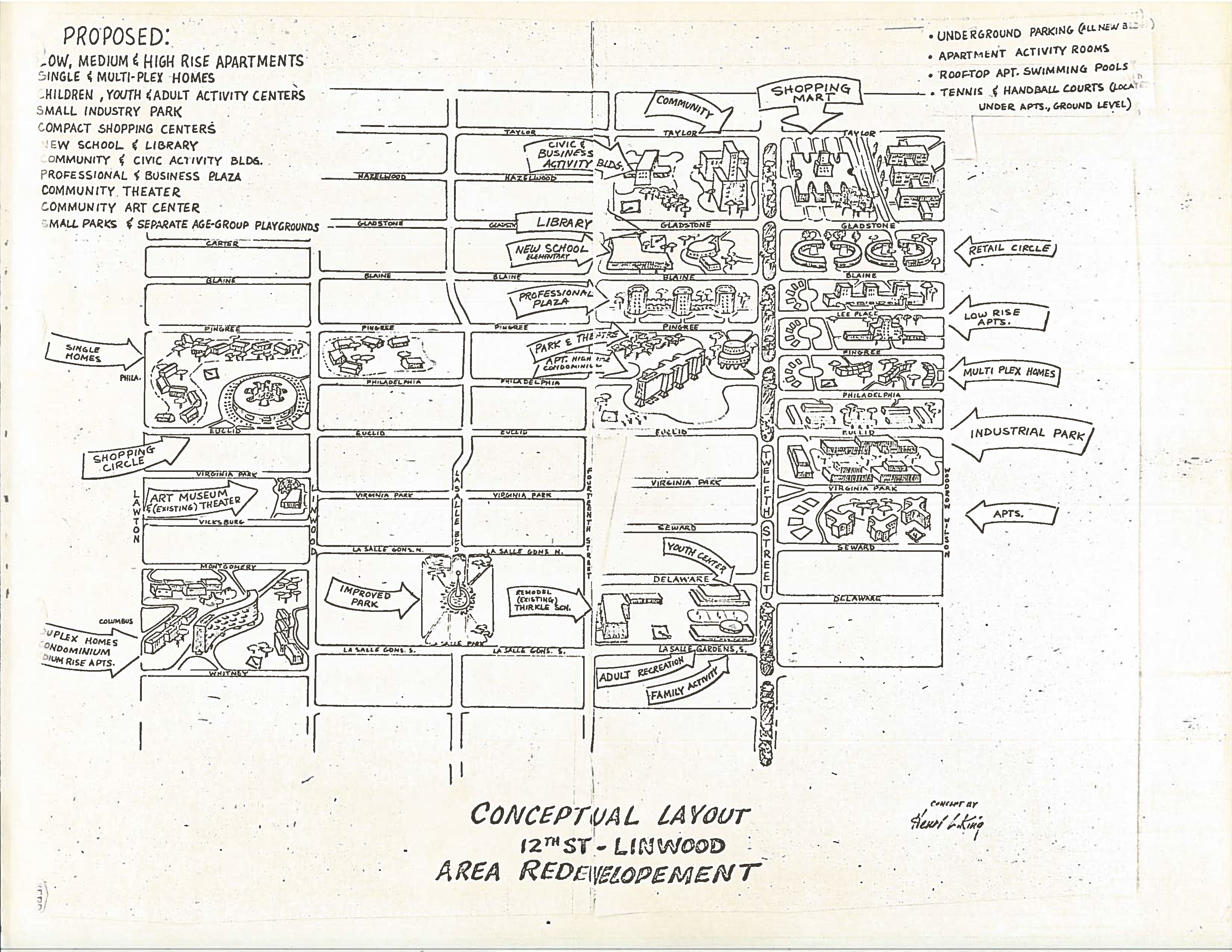 Map: Detroit 12th Street Area Redevelopment Concept 1967 | DETROITography