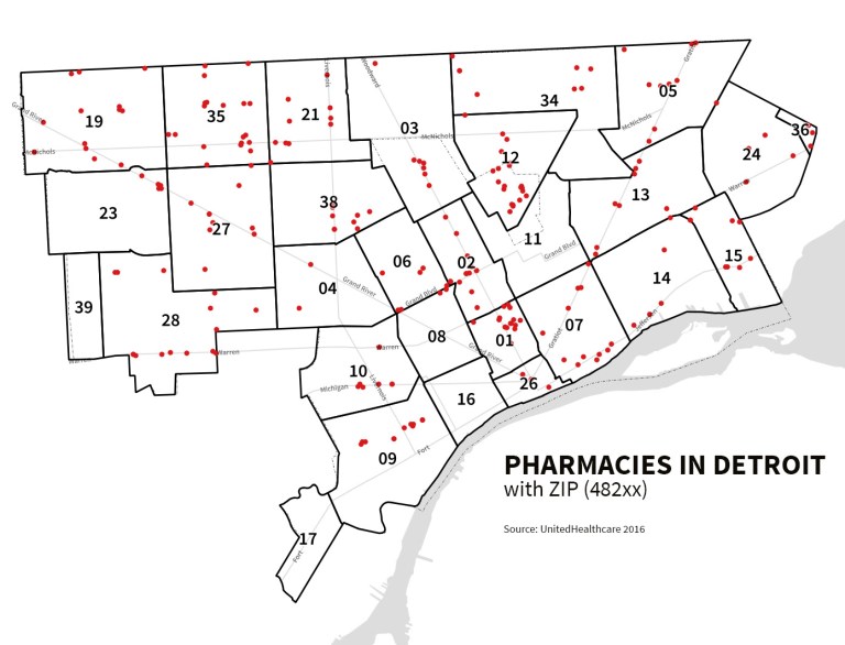 Map: Pharmacies are Detroit’s Closest Retail Amenity | DETROITography