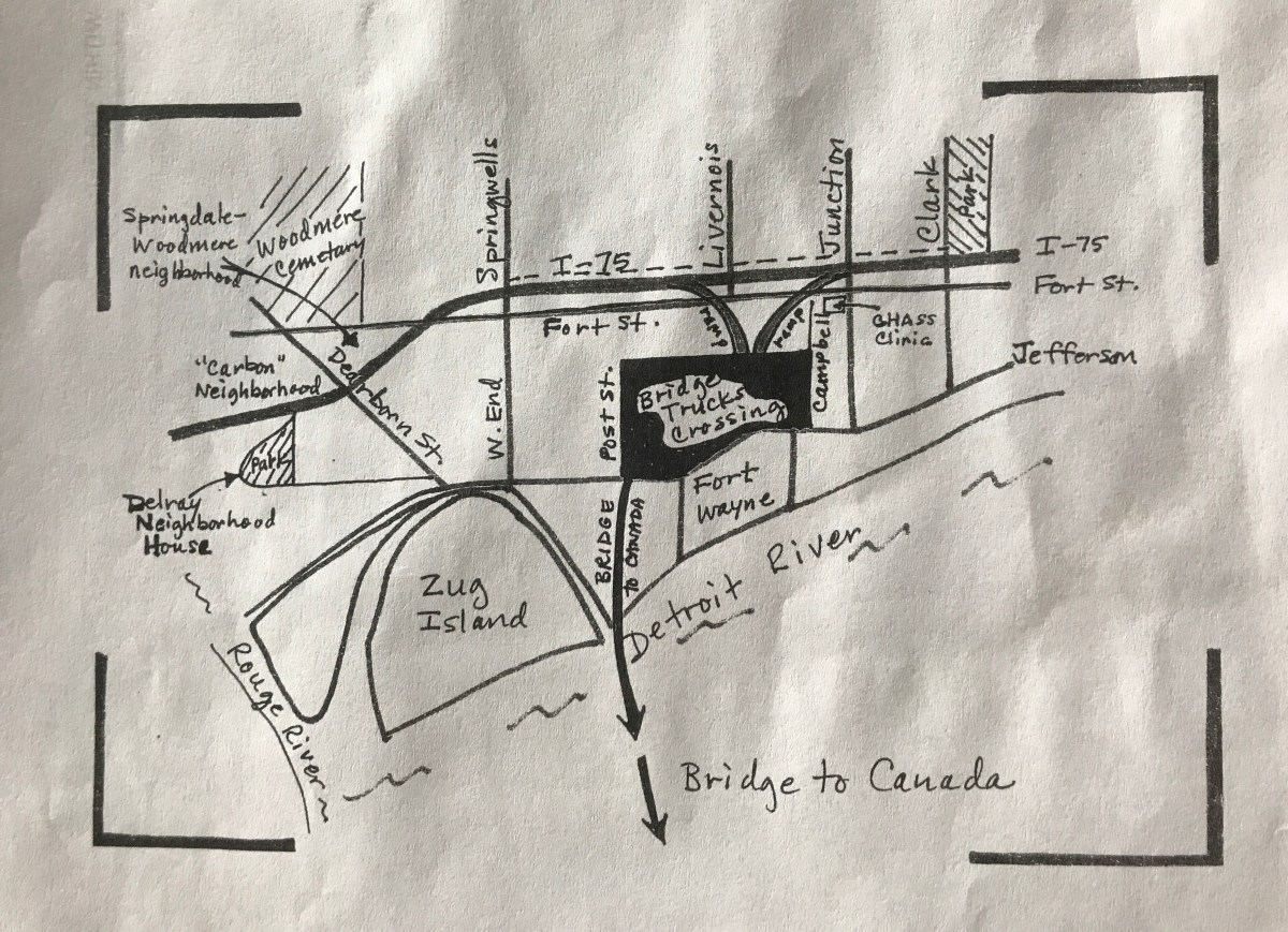 Hand Drawn Map of Detroit International Bridge Crossing | DETROITography