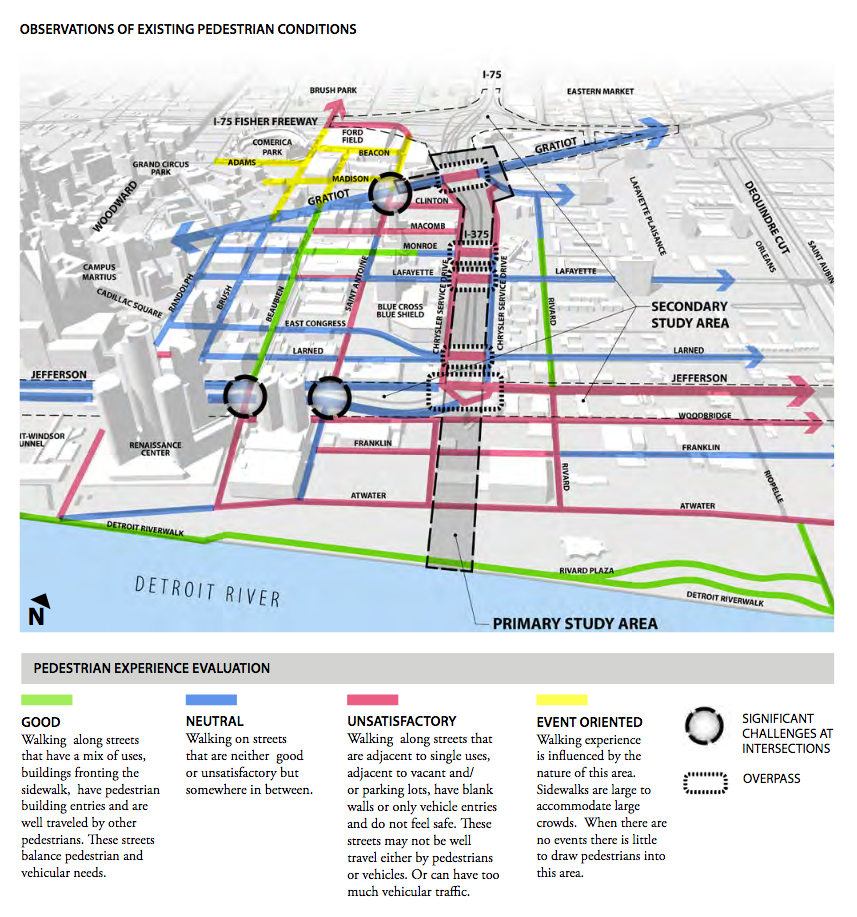 Map: Pedestrian Experience Study in Downtown Detroit | DETROITography