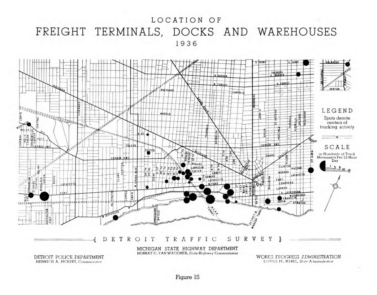 Map: Detroit Freight Terminals, Docks, and Warehouses 1936 | DETROITography