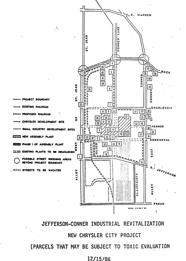 Map: New Chrysler City Project 1986 | DETROITography