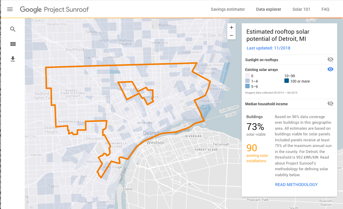 Map: Existing Solar Arrays in Detroit via Google Imagery 2018 ...