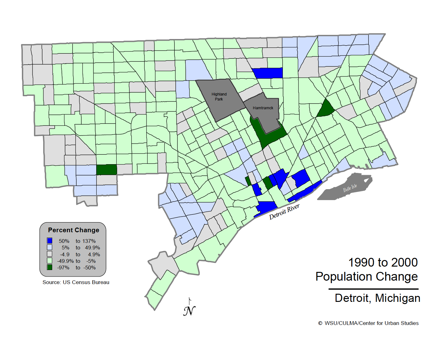 Map: Detroit Population Change 1990 to 2000 | DETROITography