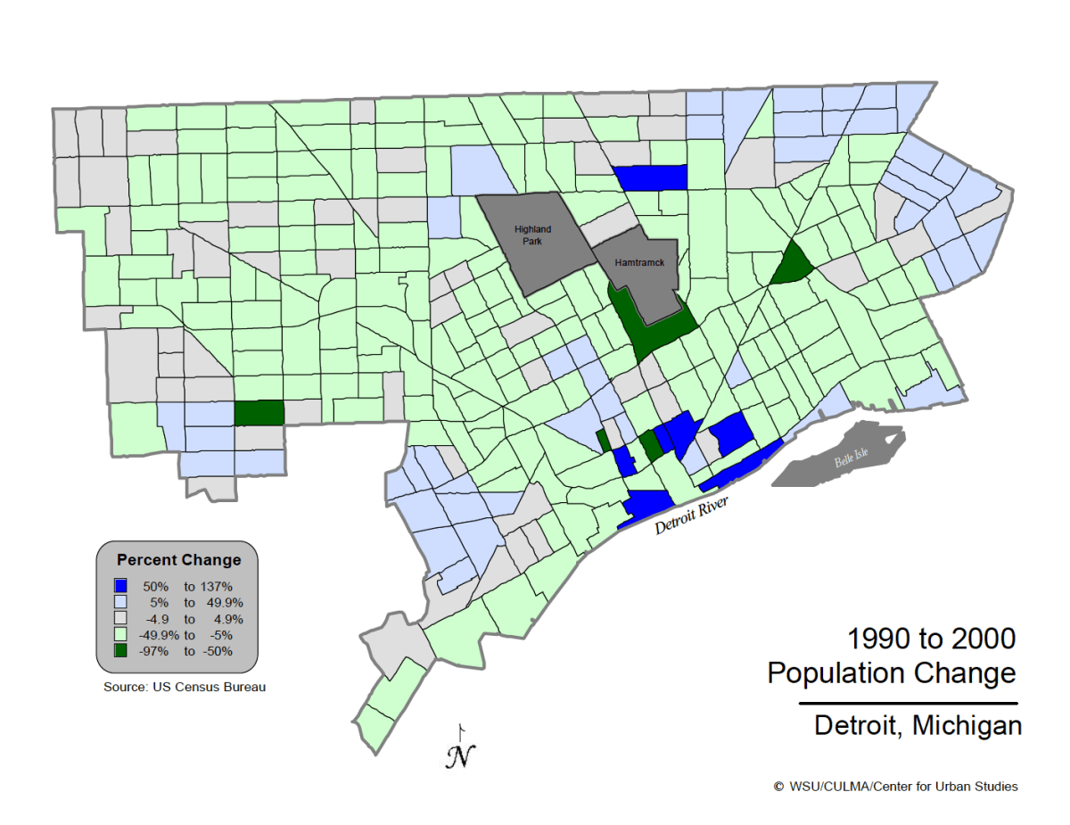 Map: Detroit Population Change 1990 to 2000 | DETROITography