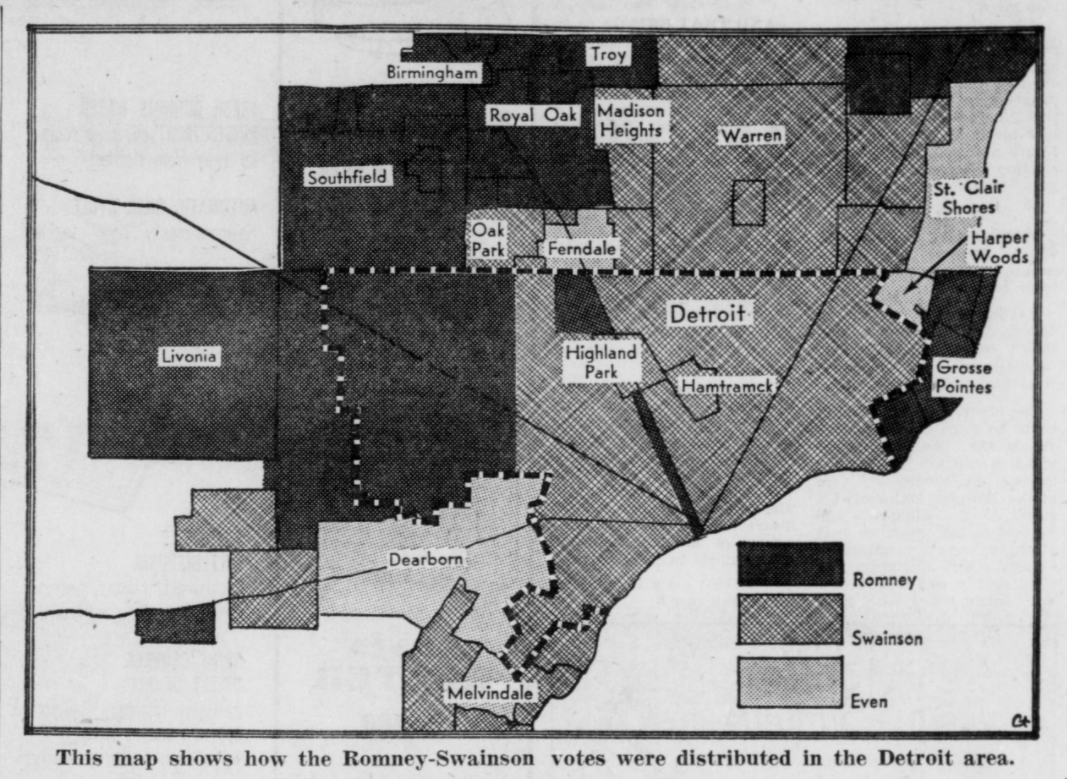 Map: Detroit Election Map for Romney-Swainson in 1962 | DETROITography