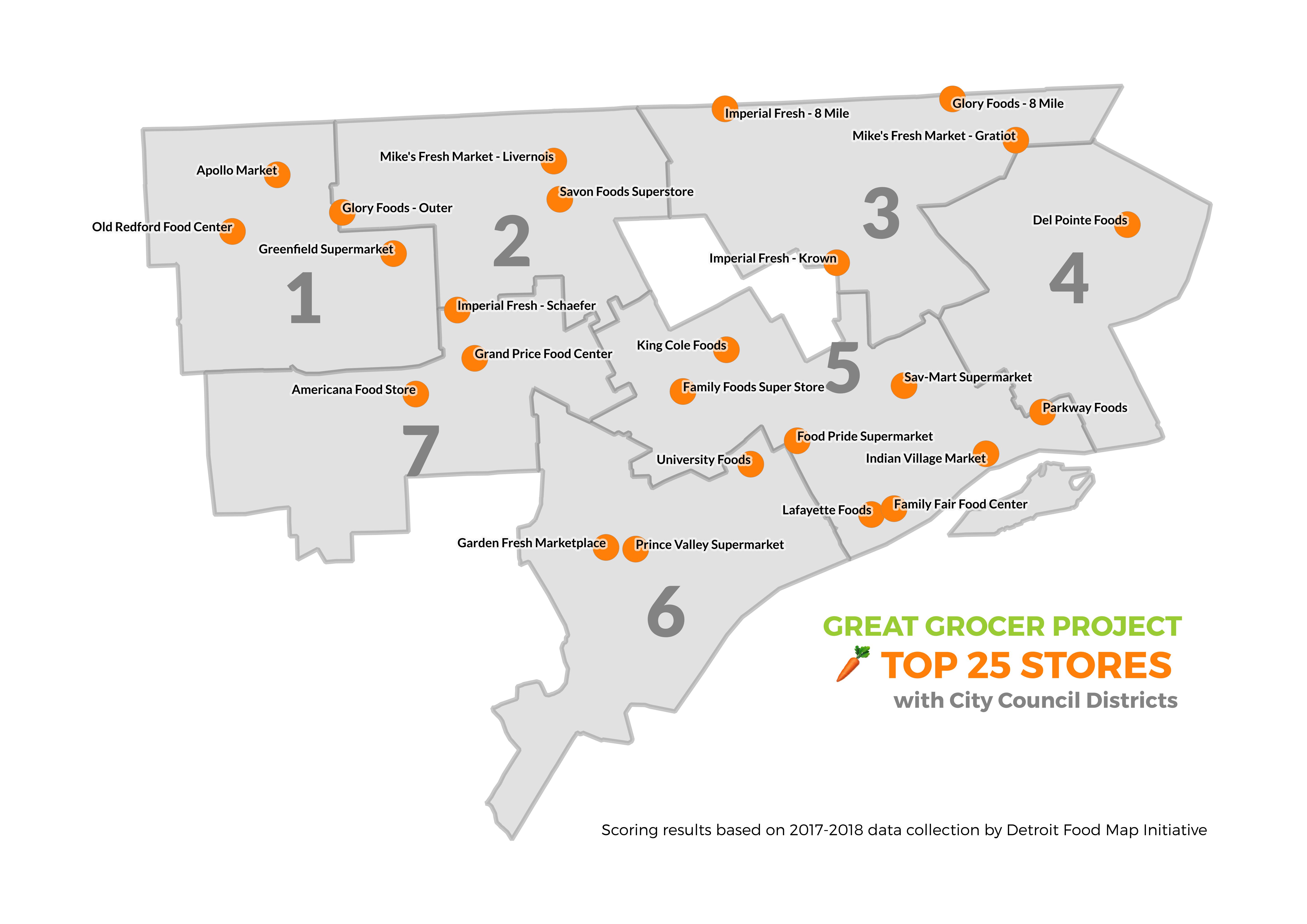 Map: Great Grocer Project launch with top 25 Detroit grocery stores ...