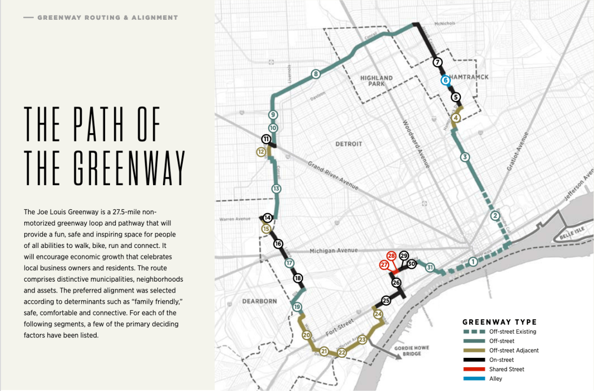 Map: Joe Louis Greenway loop in Detroit 2021 | DETROITography