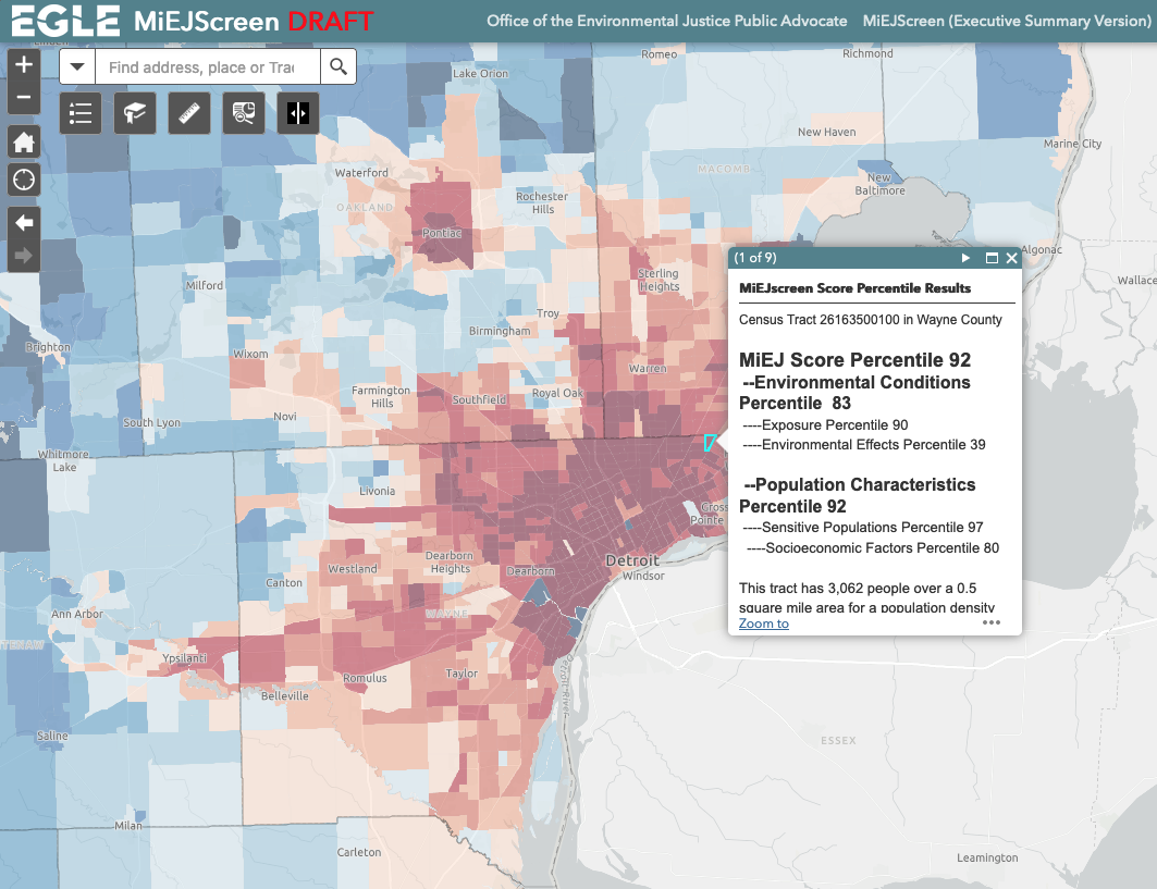 Map: Michigan Environmental Justice Percentiles in Detroit | DETROITography