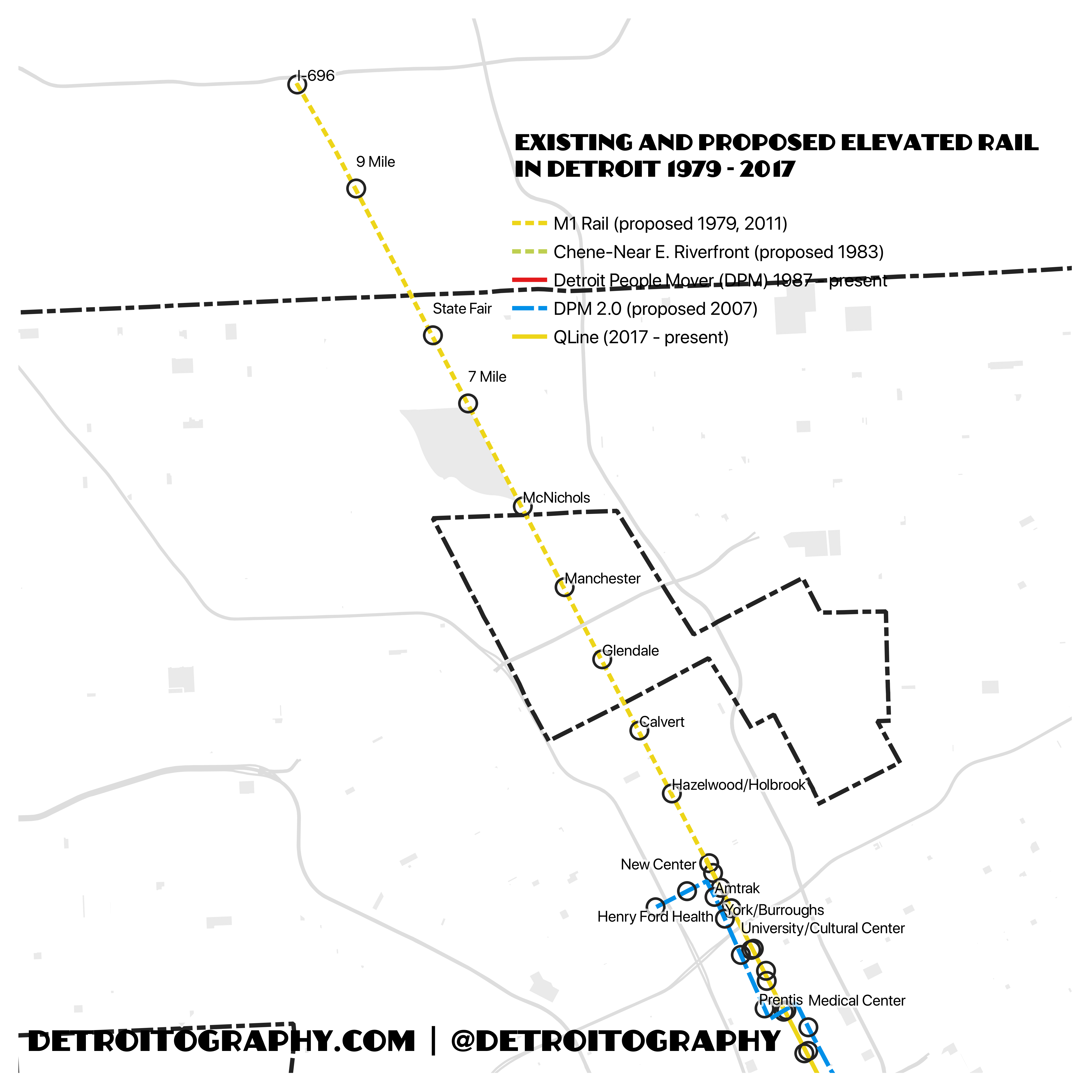 Map: Existing and Proposed Detroit People Mover Expansions | DETROITography