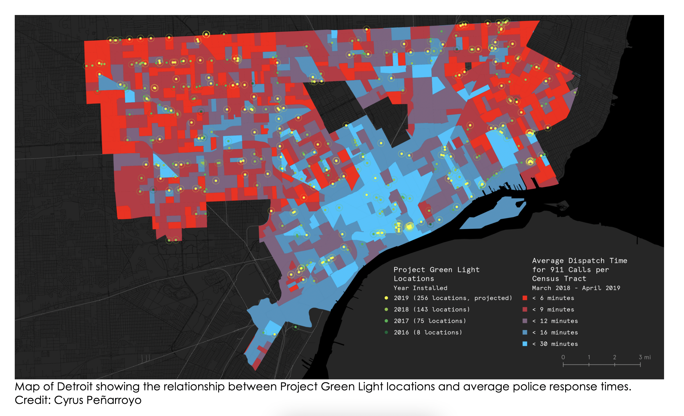 Map: Police Response Times and Project Green Light 2019 | DETROITography