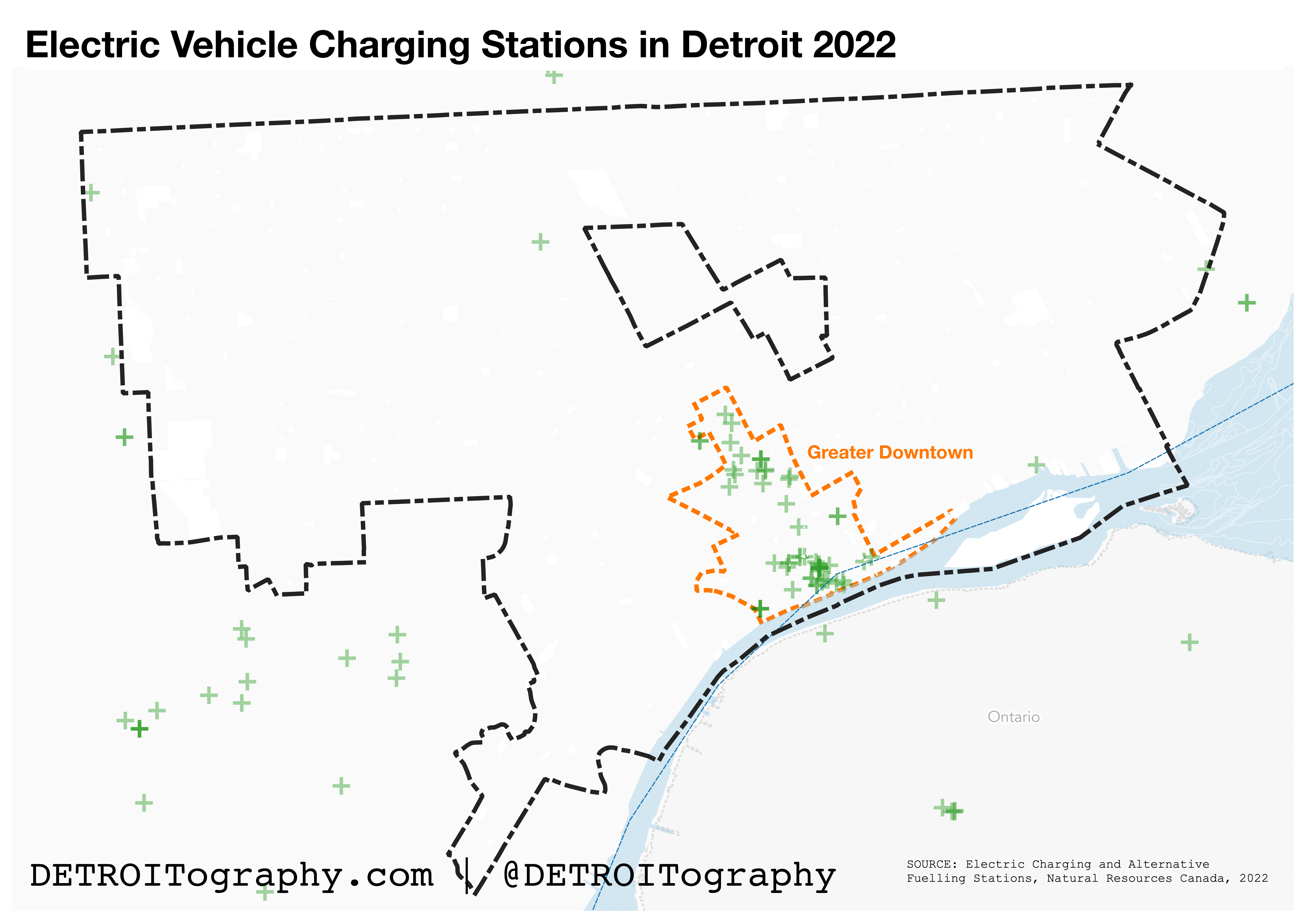 Map: Electric Vehicle Charging Stations in Detroit 2022 | DETROITography