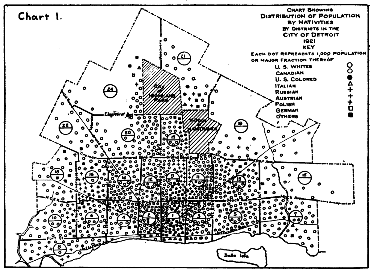 Map: Distribution of Population by Nativities by Districts in Detroit ...