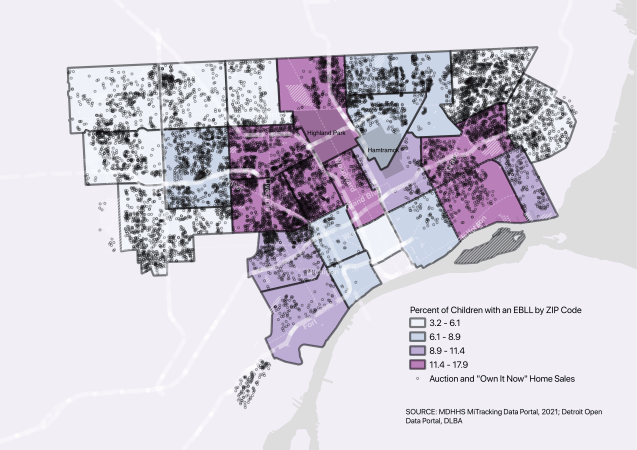 Map: Elevated Blood Lead Levels and DLBA Home Sales | DETROITography