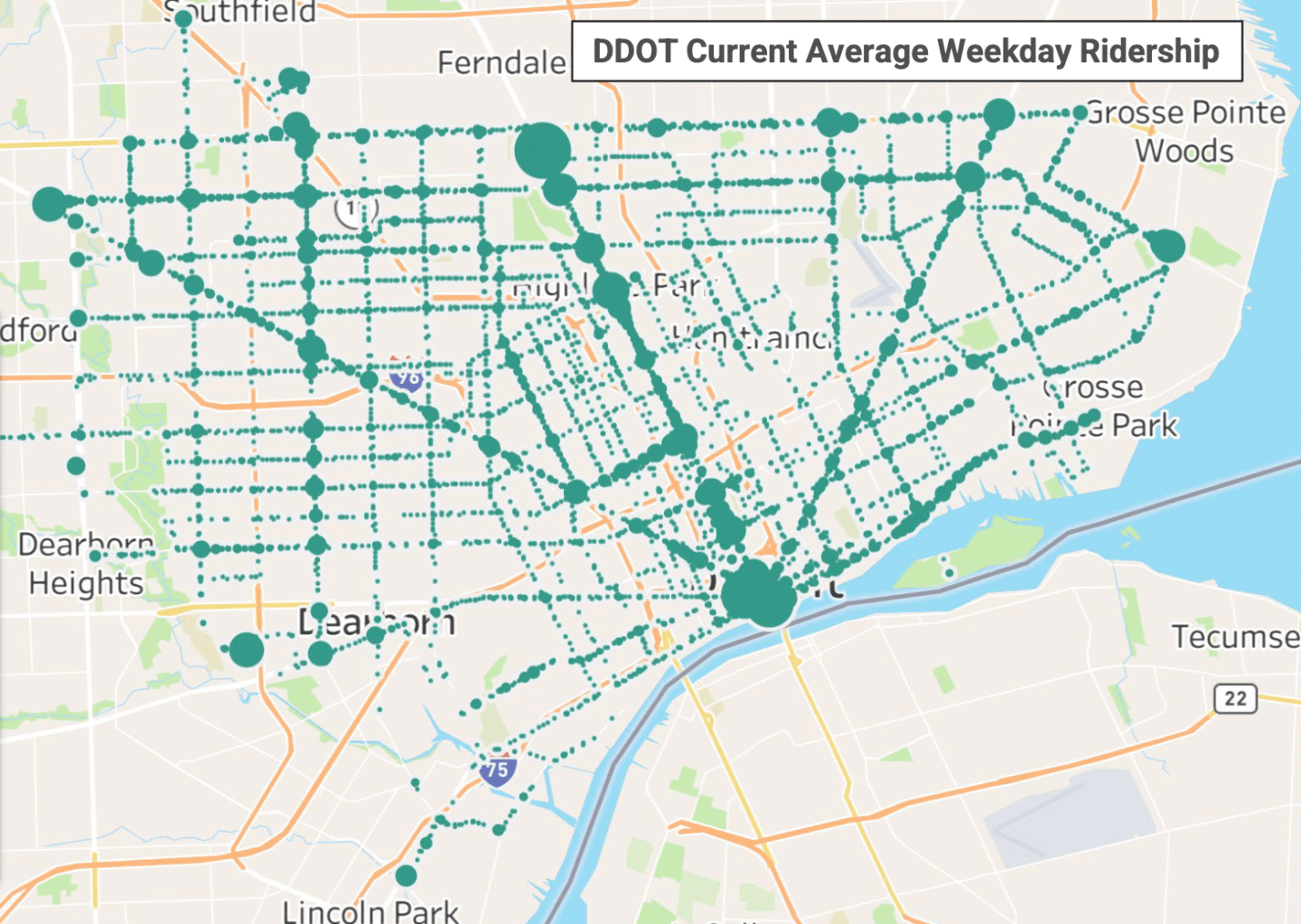 Map: Current Detroit Transit Weekly Ridership | DETROITography