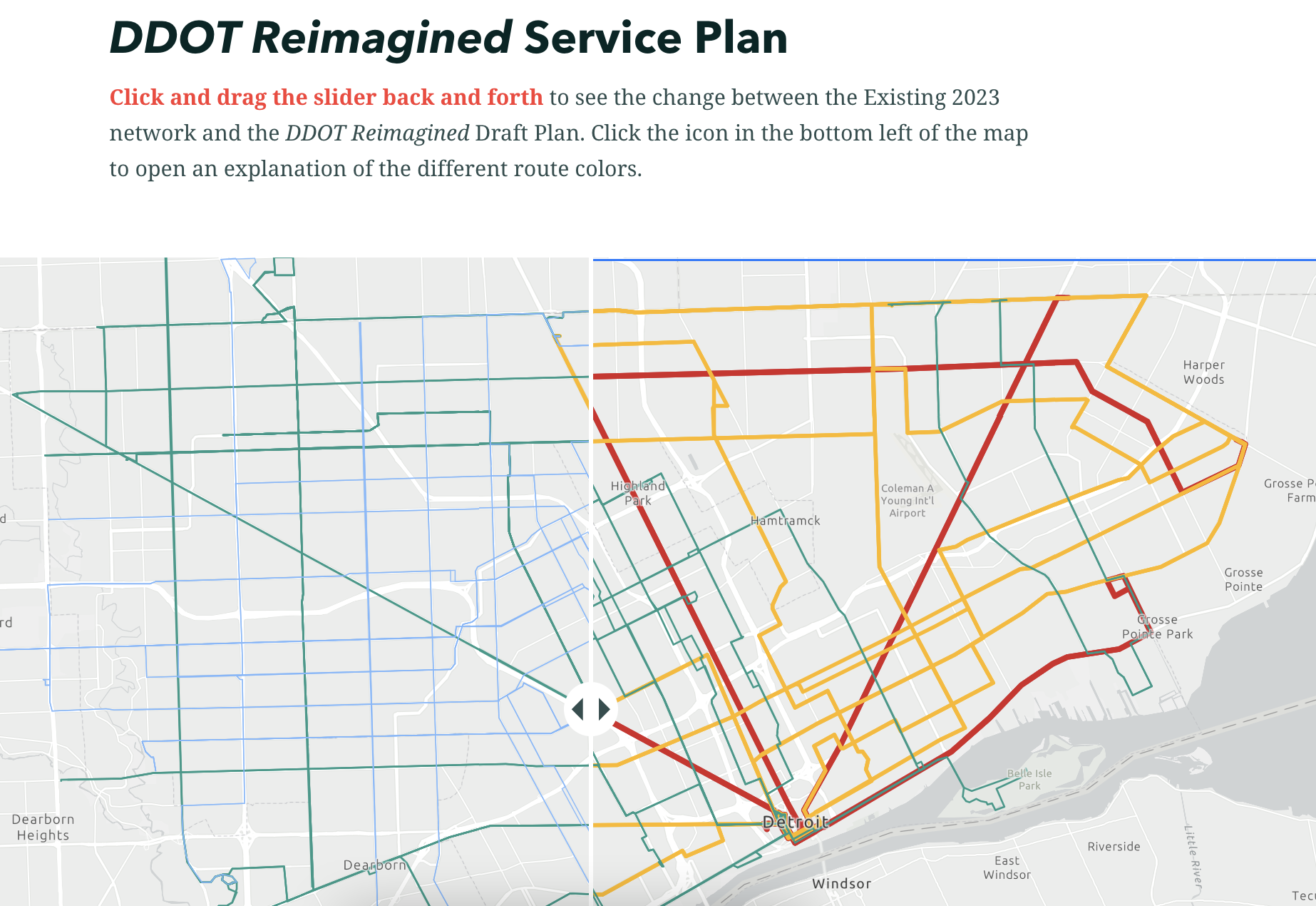Map: Reimagined Detroit Bus Routes Comparison 2023 | DETROITography
