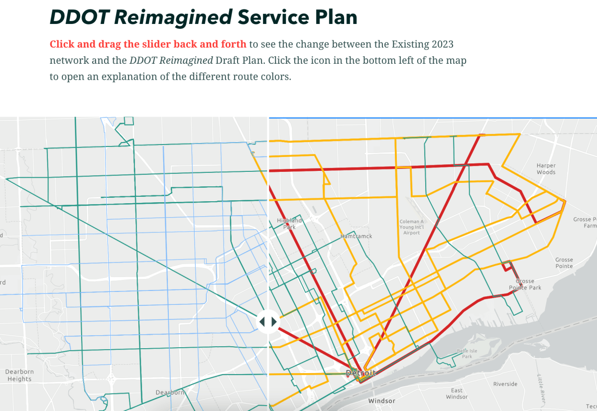 Map: Reimagined Detroit Bus Routes Comparison 2023 | DETROITography