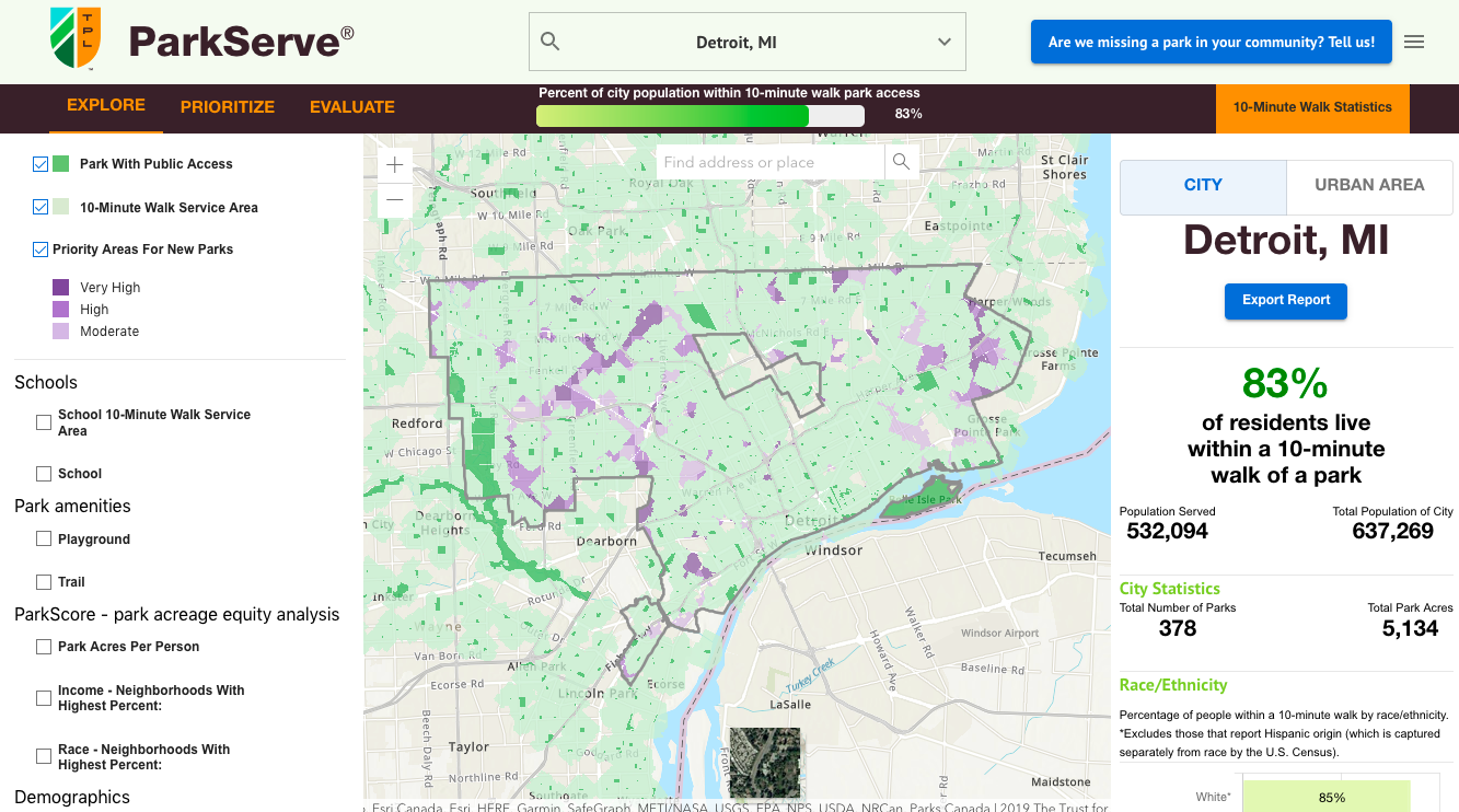 Map: Detroit ParkScore 2023 | DETROITography