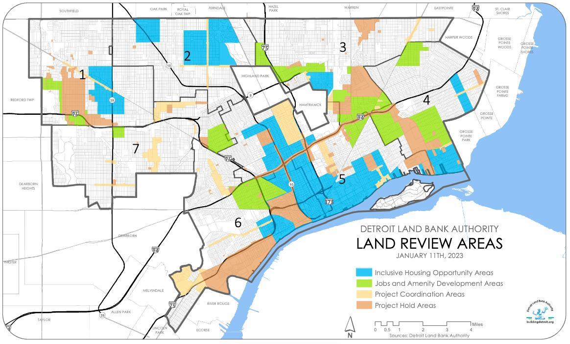 Map: Detroit Land Bank Land Review Areas 2023 | DETROITography