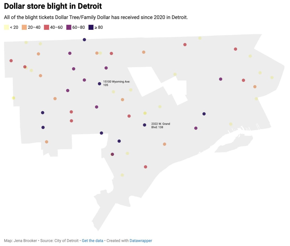 Map: Dollar Store Blight in Detroit 2023 | DETROITography