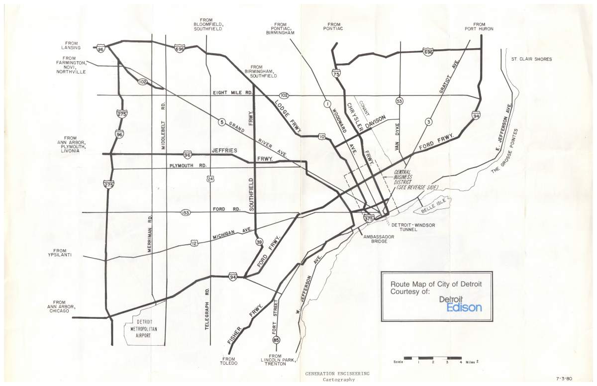 Map: Detroit Edison Route Map of the City of Detroit 1980 | DETROITography