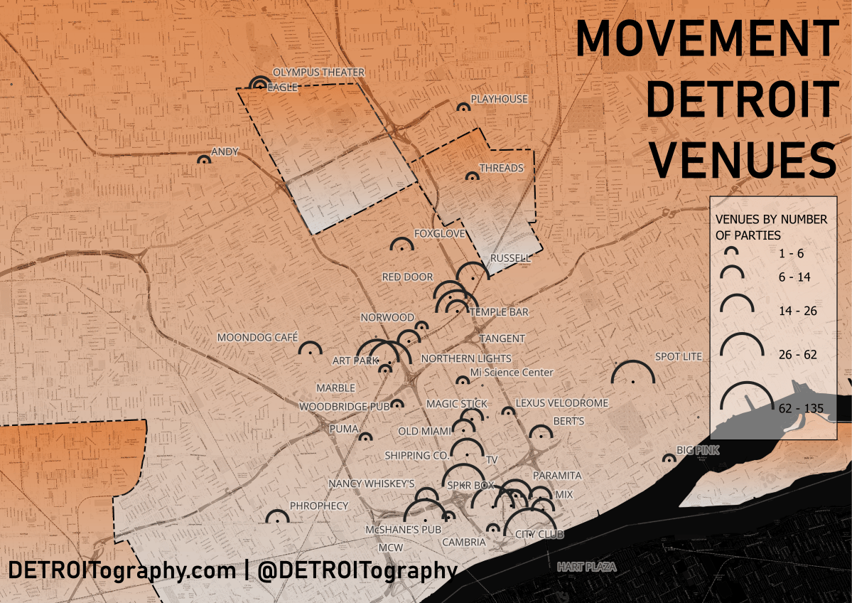 Map: Movement Detroit Venues 2024 | DETROITography