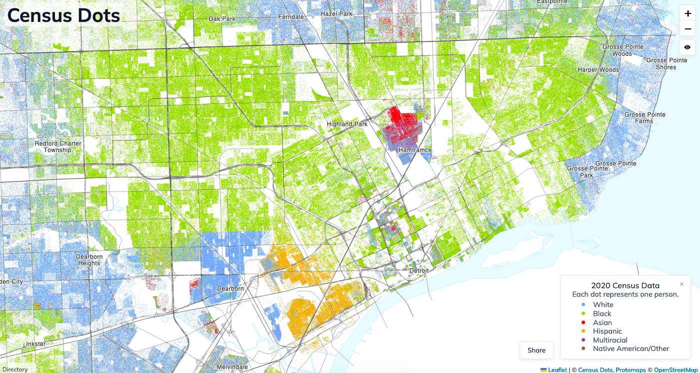 Map: Detroit Census Dots 2020 | DETROITography