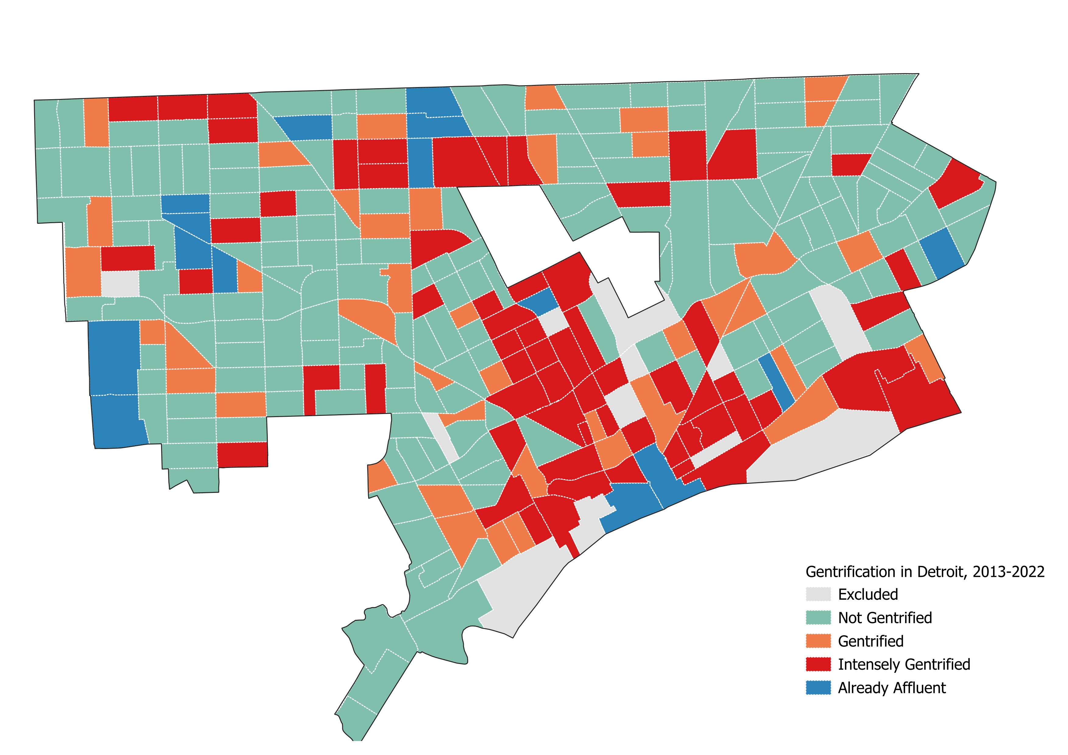 Map: Gentrification Status of Detroit Census Tracts 2013 – 2022 ...