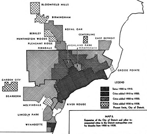 Map: Expansion of Detroit Suburbs 1910 – 1938 | DETROITography