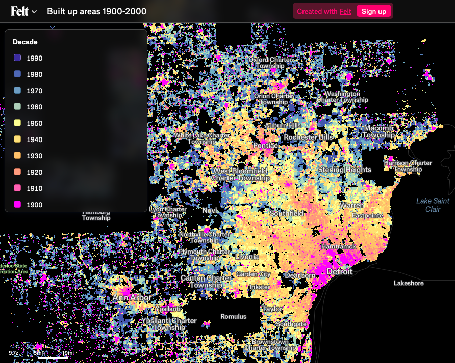 Map: Tracking Detroit Urban Sprawl 1900 – 2000 | DETROITography